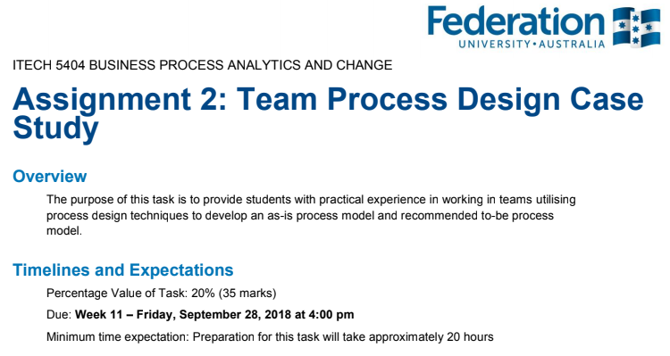 ITECH 5404 Business Process Analytics and Change Assignment Help